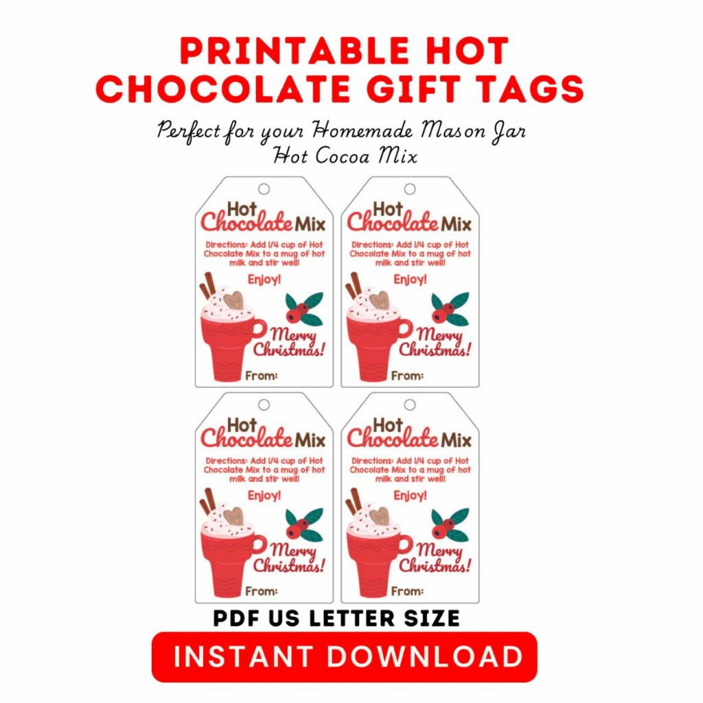 Hot Chocolate Mix Gift Tags – Printable Mason Jar Christmas Tags