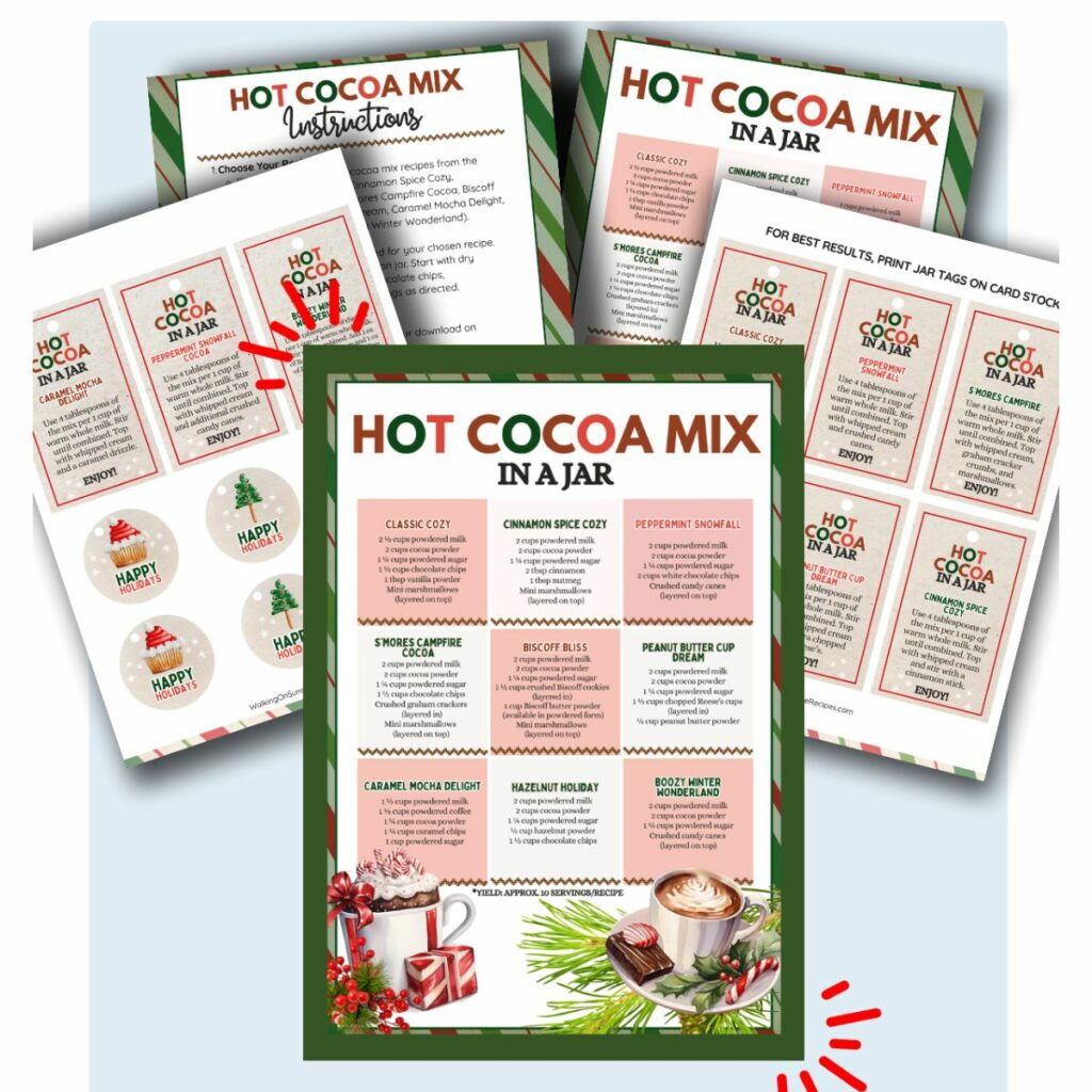 Hot Cocoa Mix in a Jar Printables – 9 Recipes with Gift Tags